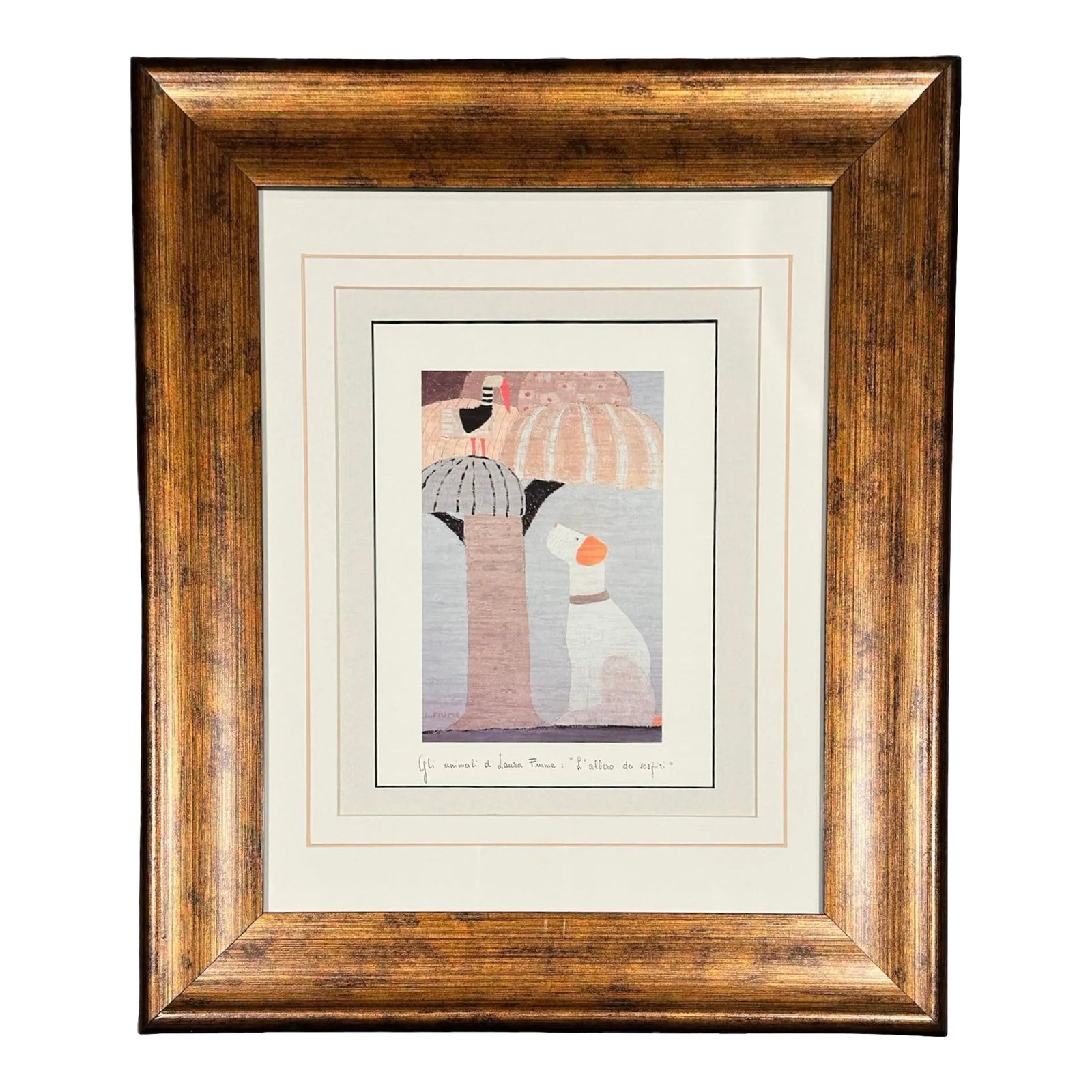 Signed Lithograph Print by Laura Fiume Bird Dog Animal Series Tree of ...