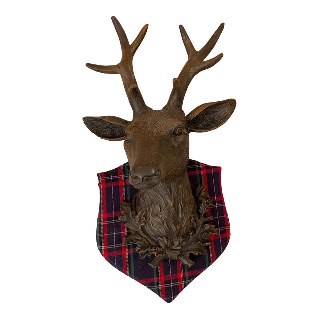 Contemporary Deer Buck Head 8 Point Antlers Wall Plaque on Plaid Fabric ...