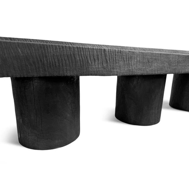 Black Three Pillar Slab Bench | Chairish