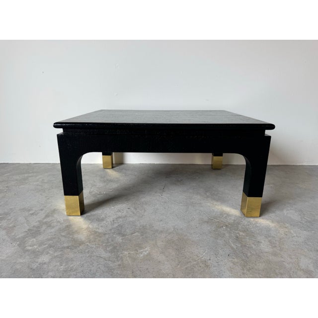 Harrison Van Horn Textured Black Grasscloth Coffee Table With Brass ...