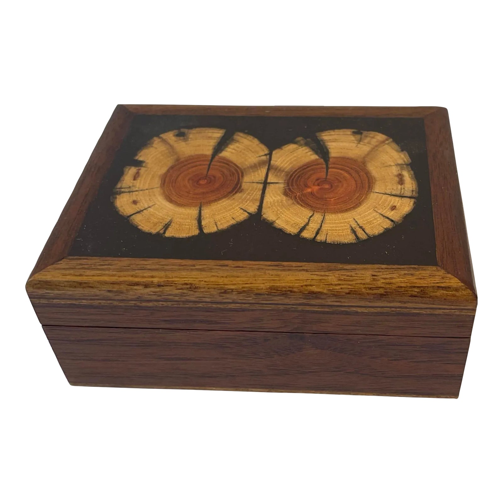 Vintage Inlaid Walnut Box With Locust Inlaid Design | Chairish