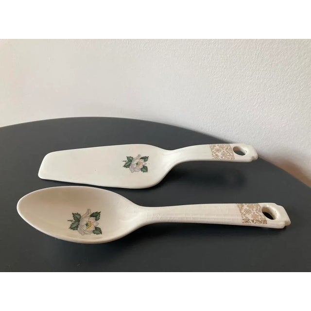 Mid 20th Century Ivory Floral Porcelain Serving Spoon and Pie Cake ...