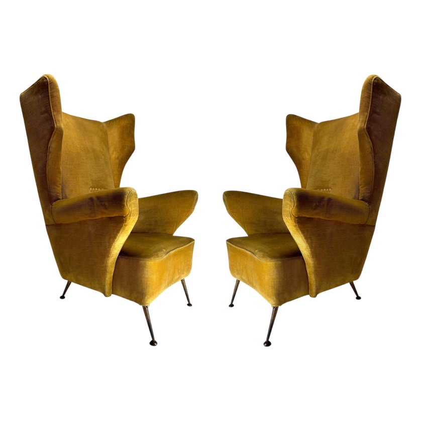 Mid-Century Modern Wingback Chairs by Gio Ponti, 1950s, Set of 2 | Chairish