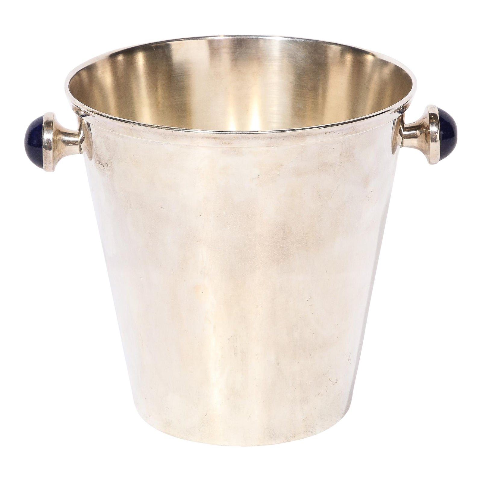 Mid-Century Modernist SilverPlate Ice Bucket With Inlaid Lapis Lazuli ...