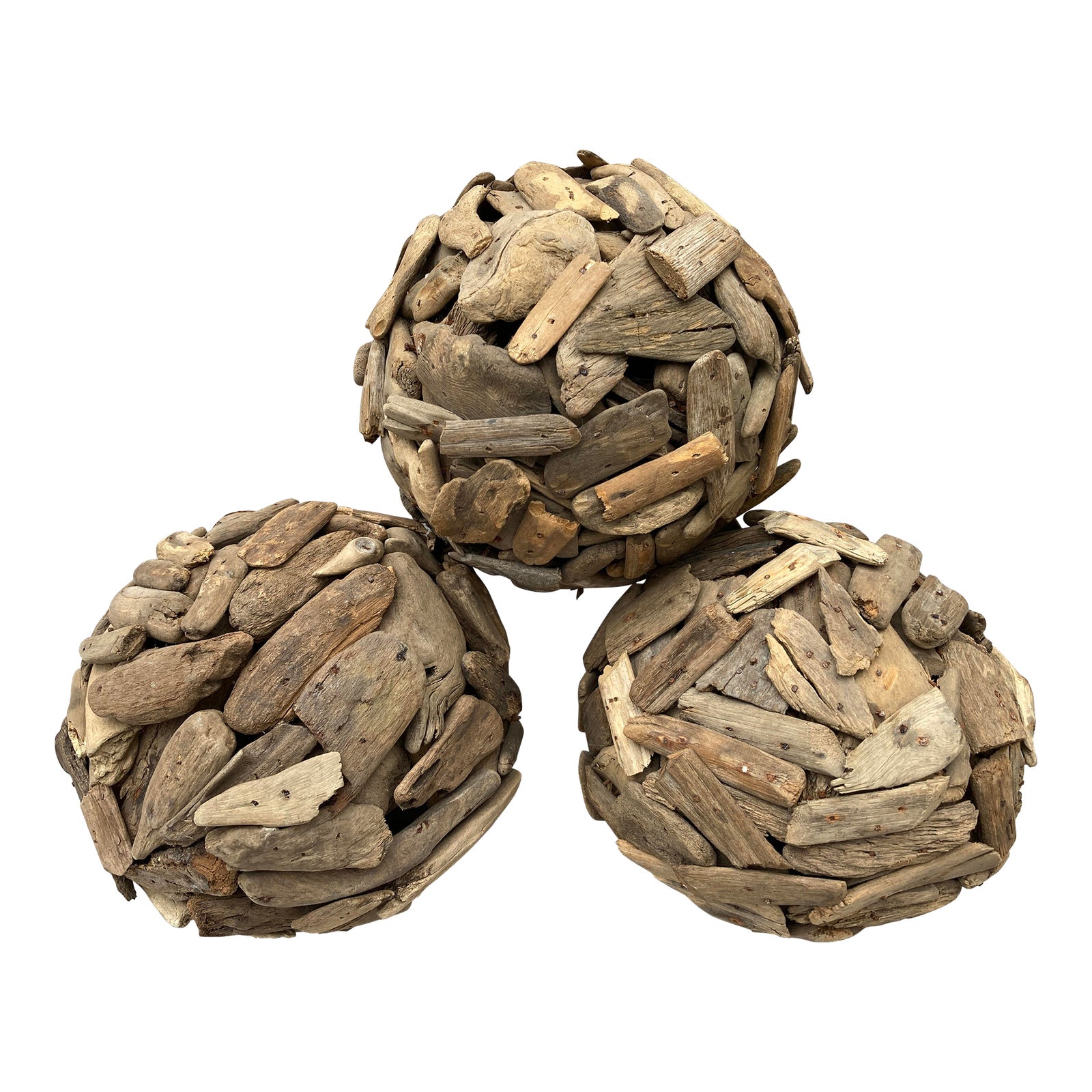 Vintage Driftwood Sphere Balls- Set of 3 | Chairish