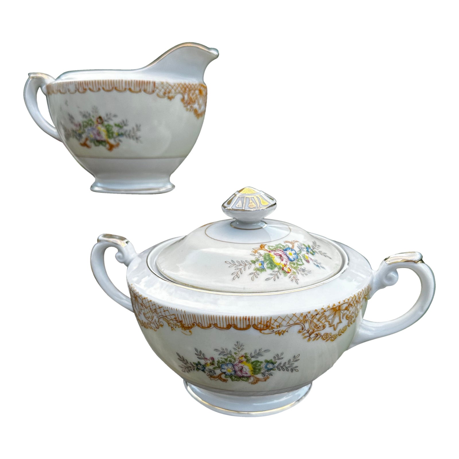 1950s Vintage Kre9 by Krescent Japan Creamer & Sugar Tan Edge Floral ...