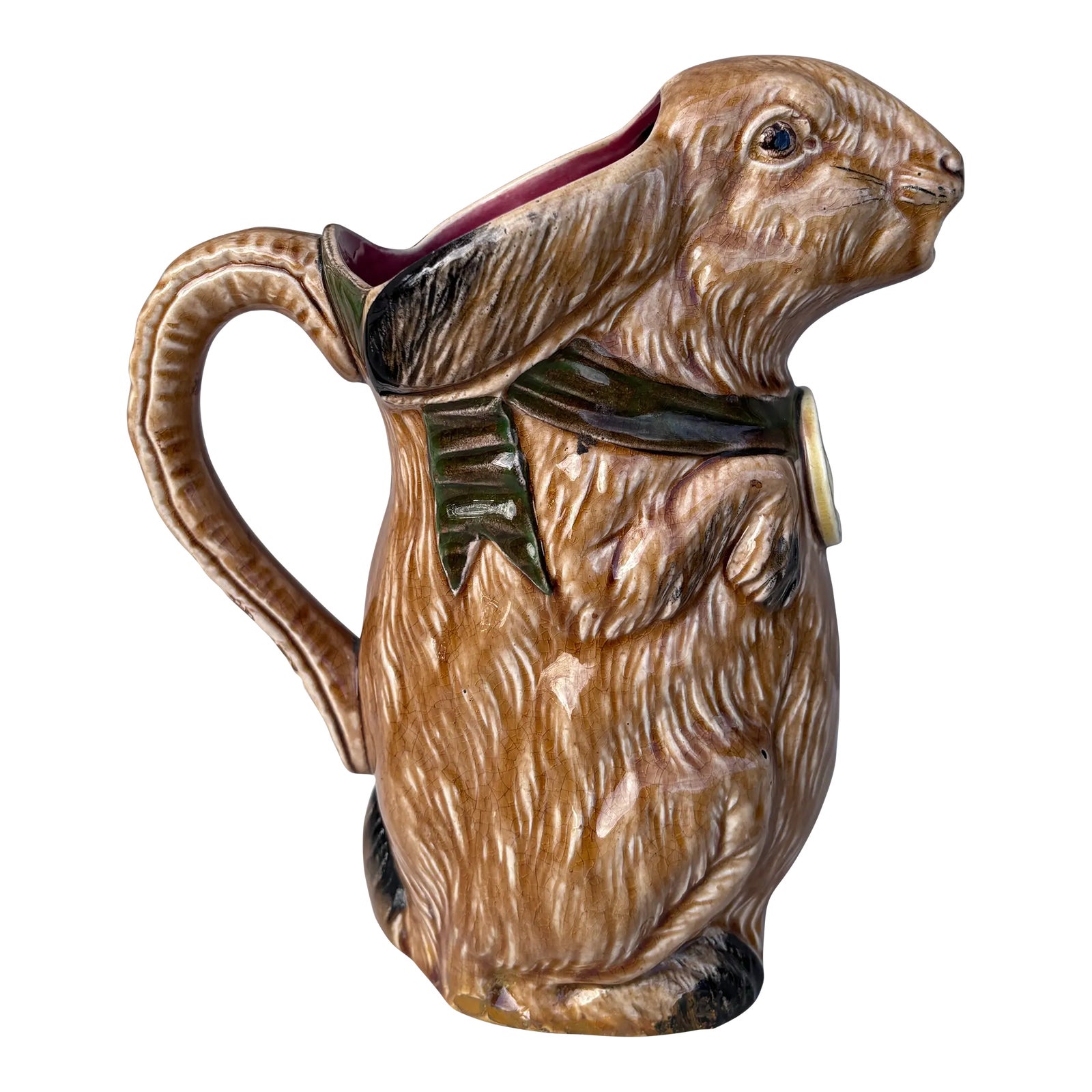 Rare French Majolica Rabbit Pitcher, Circa 1900 | Chairish