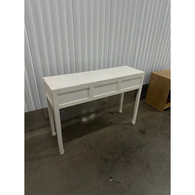 3 Drawer Distressed White Ming Console Table | Chairish