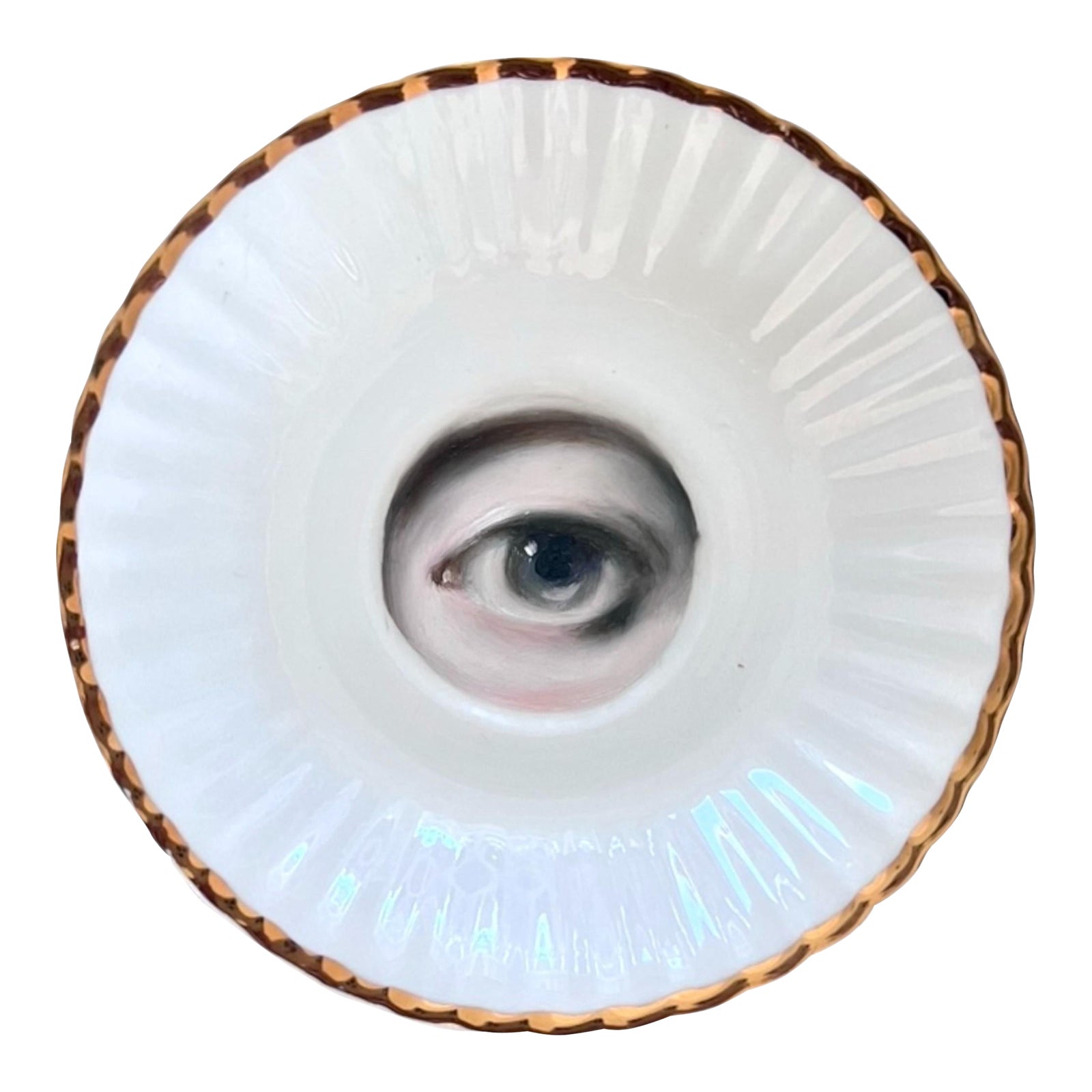 Lover's Eye Painting on a Gilt-Edged Plate by Susannah Carson | Chairish