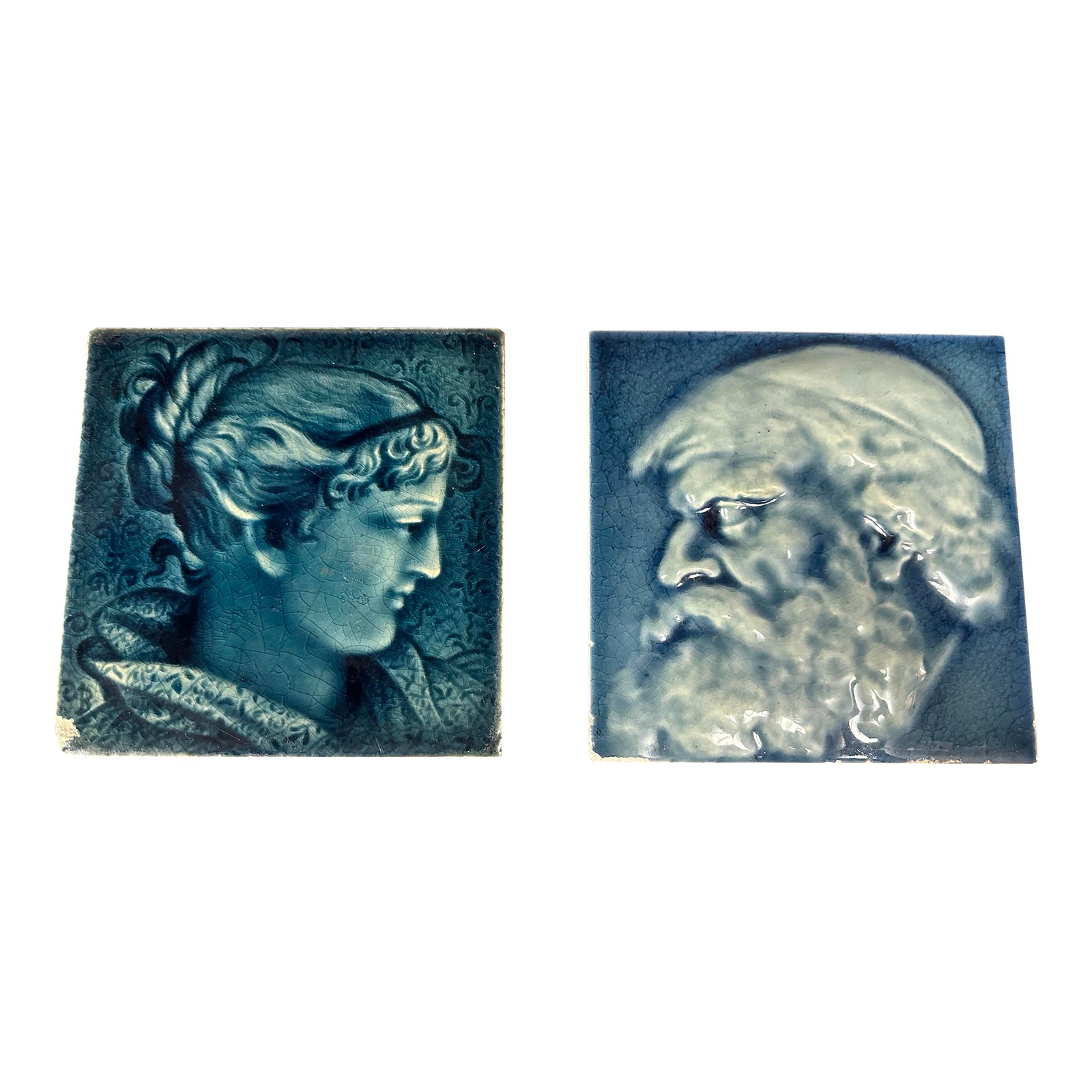 Set of 2 Antique Arts and Crafts Art Pottery Portrait Trent & J Jg Low ...