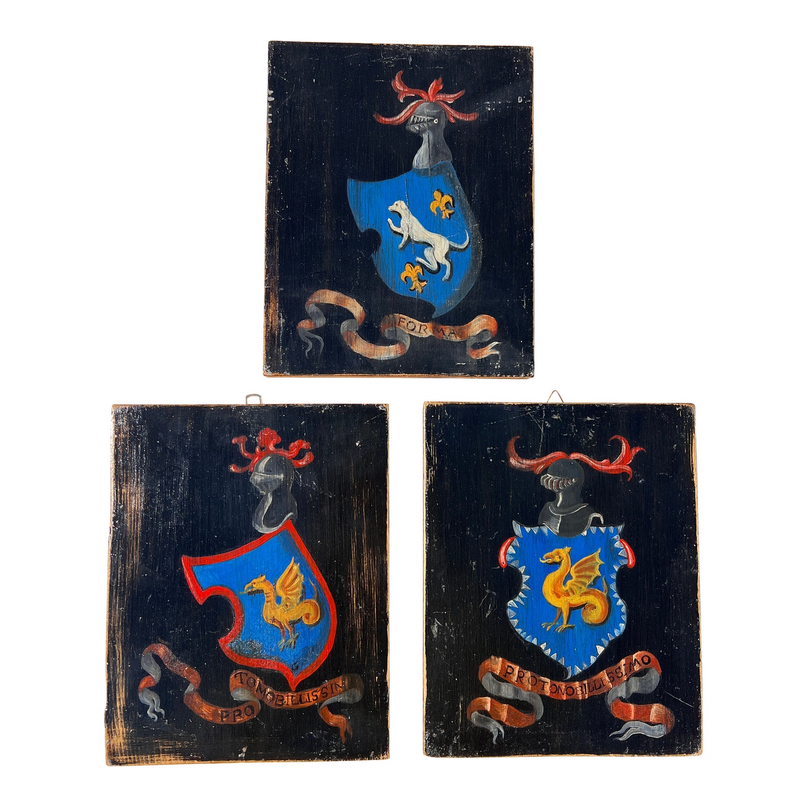 Baroque Style Oil on Wood Coat of Arms Painting Panels of Noble Italian ...