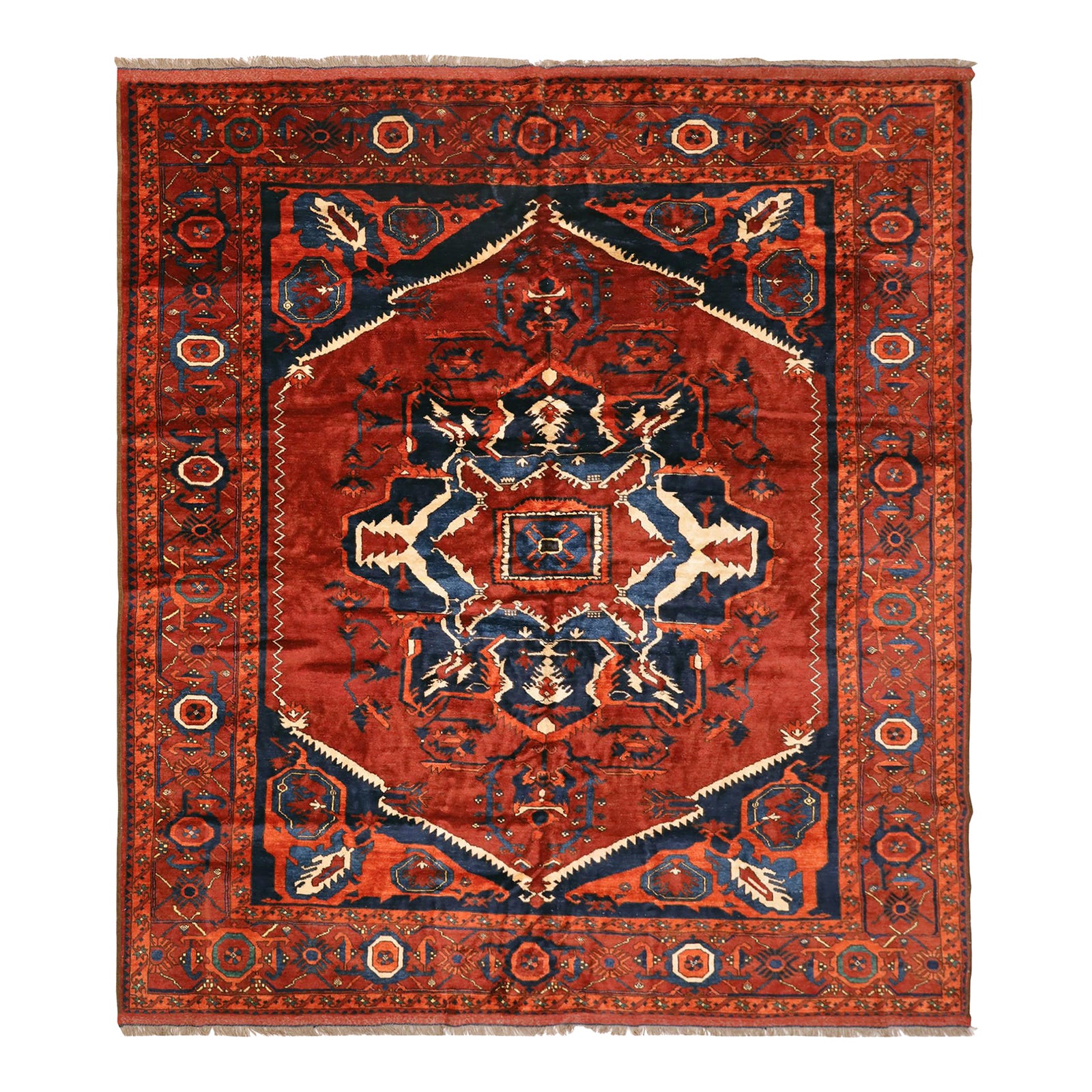 8'x9' Afghan Hand-Knotted Heriz Rug – Earth Tone Geometric Wool ...