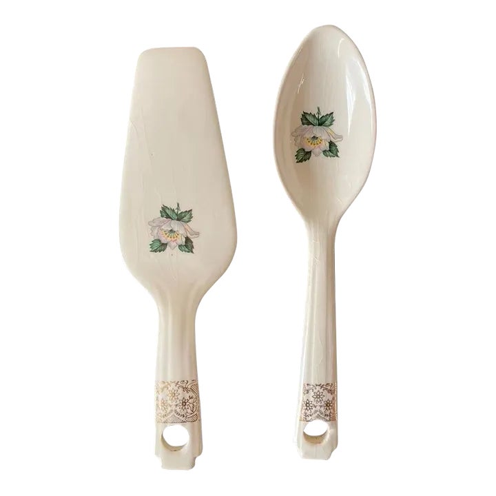 Mid 20th Century Ivory Floral Porcelain Serving Spoon and Pie Cake ...