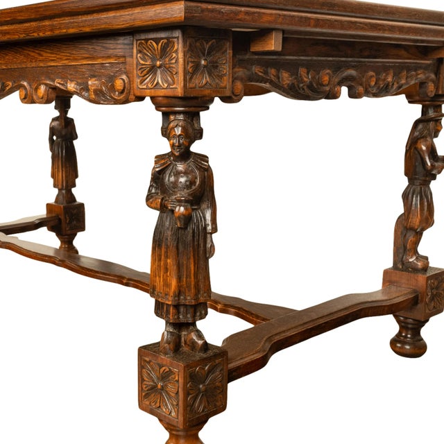 Antique Carved Figural French Breton Inlaid Dining Extending Table ...