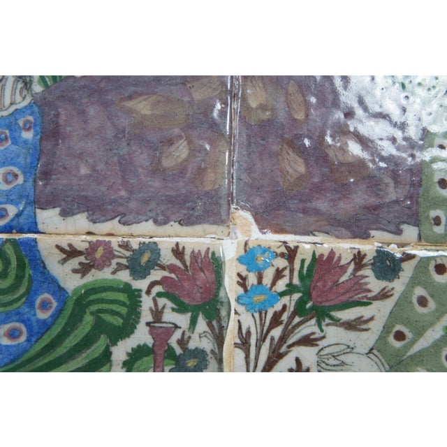 Antique Persian Qajar Dynasty Ceramic Polychrome Framed Mosaic Tile Panel | Chairish