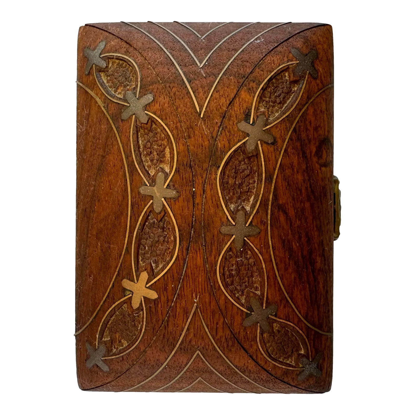 Vintage Traditional English Wood & Mix Metal Inlay Box | Chairish