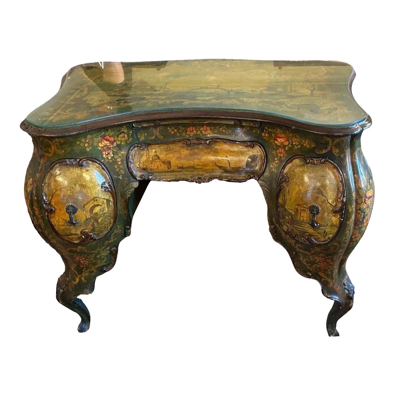 Antique Venetian Hand Painted Bombay Vanity Dressing Table Desk | Chairish