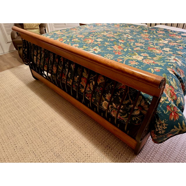 2010s Henredon King Sleigh Bed With Carved Oak and Wrought Iron Metal ...