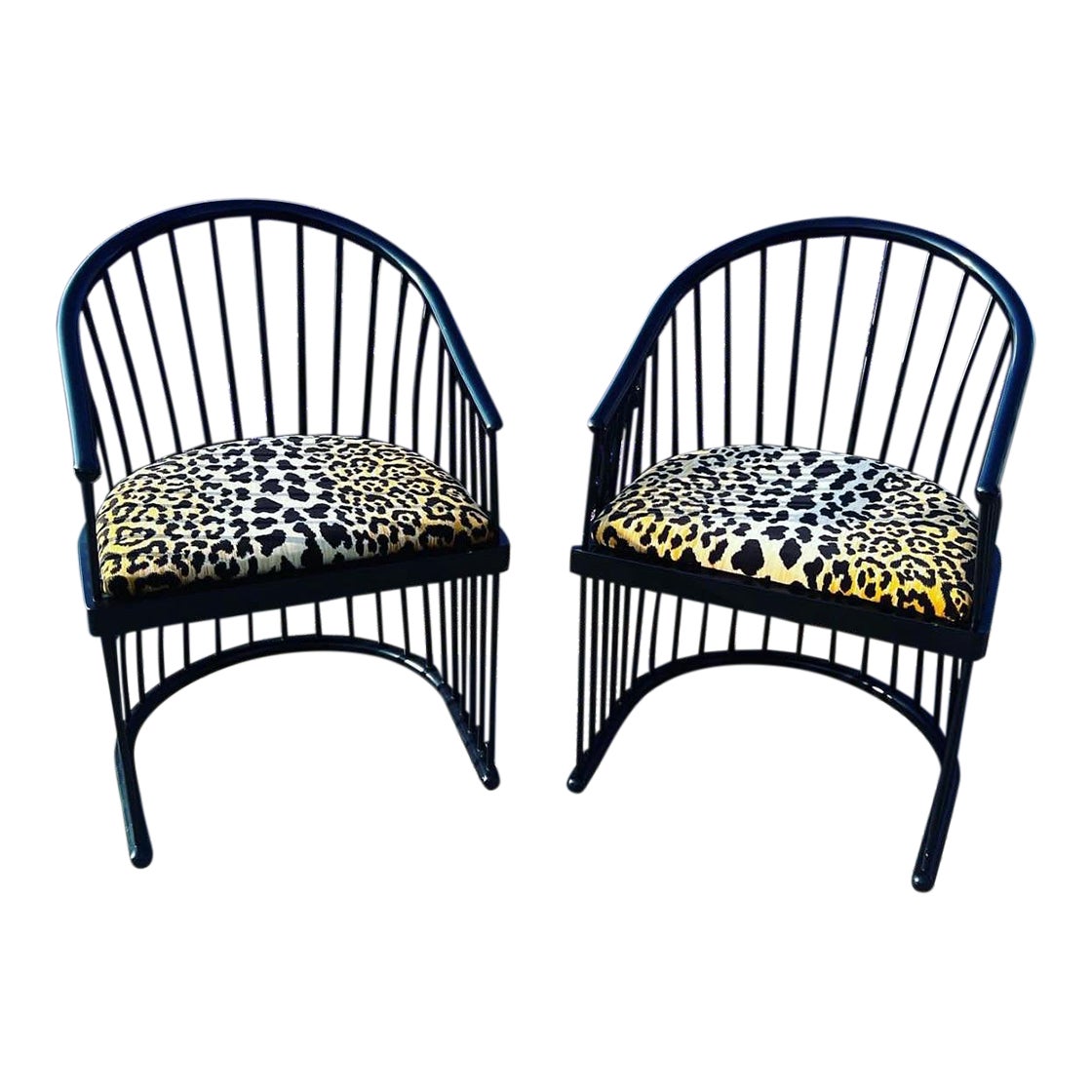 1970s Reupholstered Jack Lenor Larsen Cage Chairs - Set of 2 | Chairish