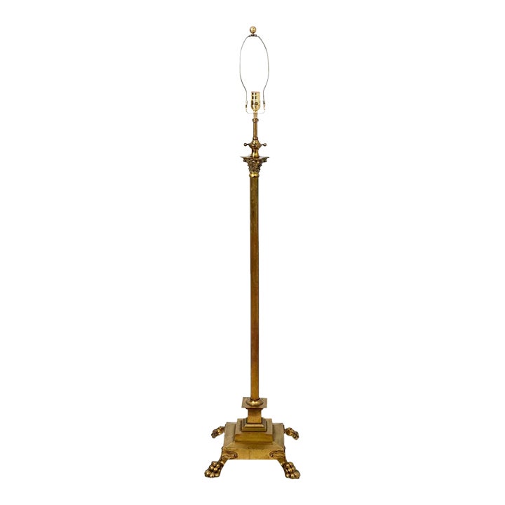 Brass Paw Foot Floor Lamp With Adjustable Height | Chairish