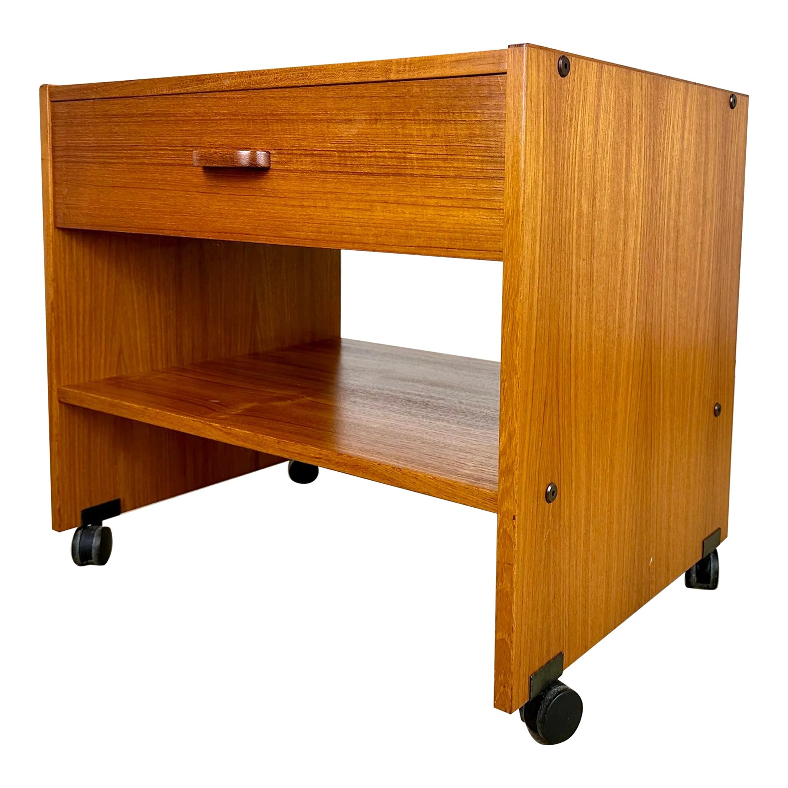 Mid Century Danish Modern Teak Rolling Media Cabinet Table Cart | Chairish