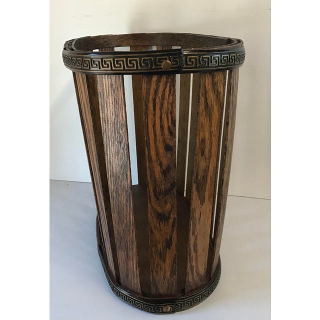 Vintage Wood Slat Magazine Rack With Greek Key Details | Chairish