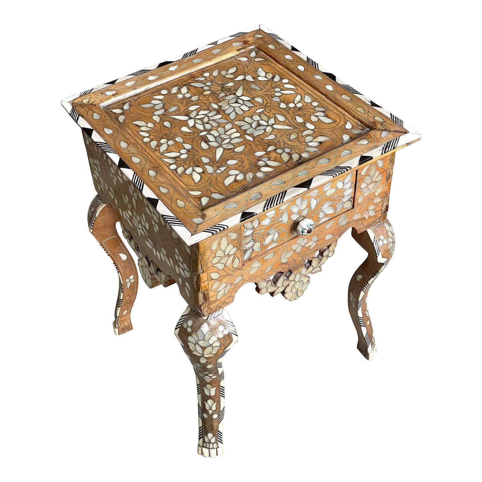 Late 19th Century Antique Square Shape Mother of Pearl Inlaid Table ...