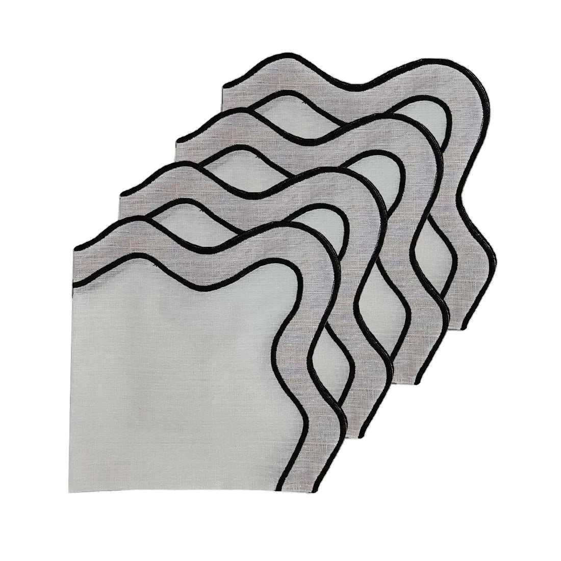 Handmade Wave Scalloped Napkins with Double Embroidered Trim, White ...