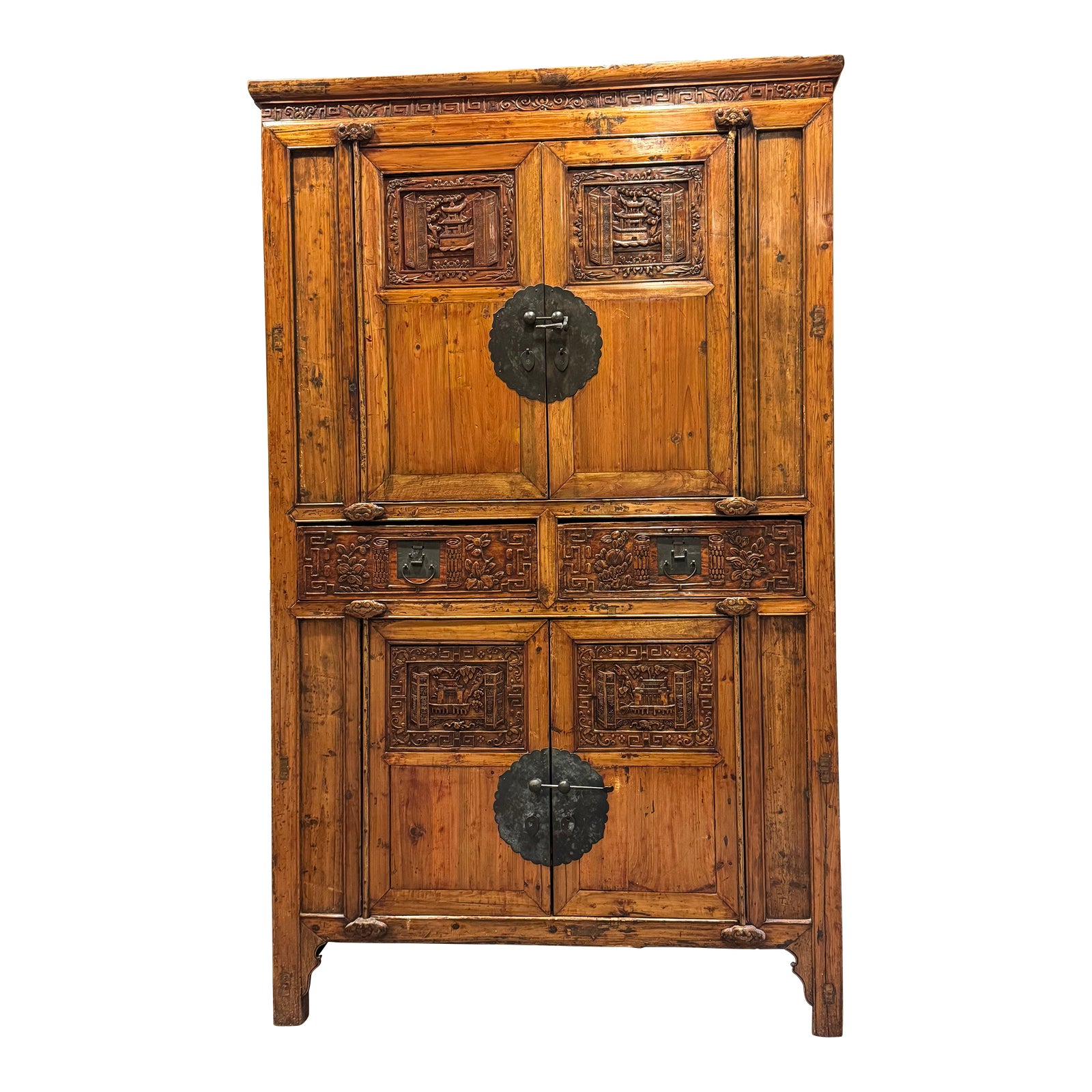 Late Qing Dynasty Hand-Carved Chinese Cabinet With Original Iron Moon ...