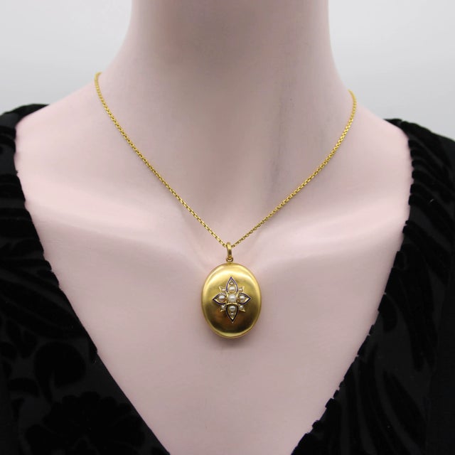 Victorian 14k Gold Locket With Floral Pearl and Enamel Decoration ...