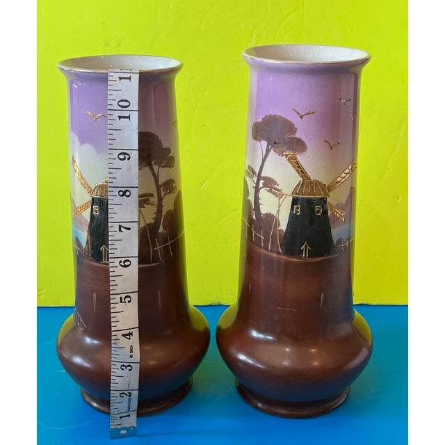 Antique Rubian Windmill Porcelain Vases - a Pair | Chairish