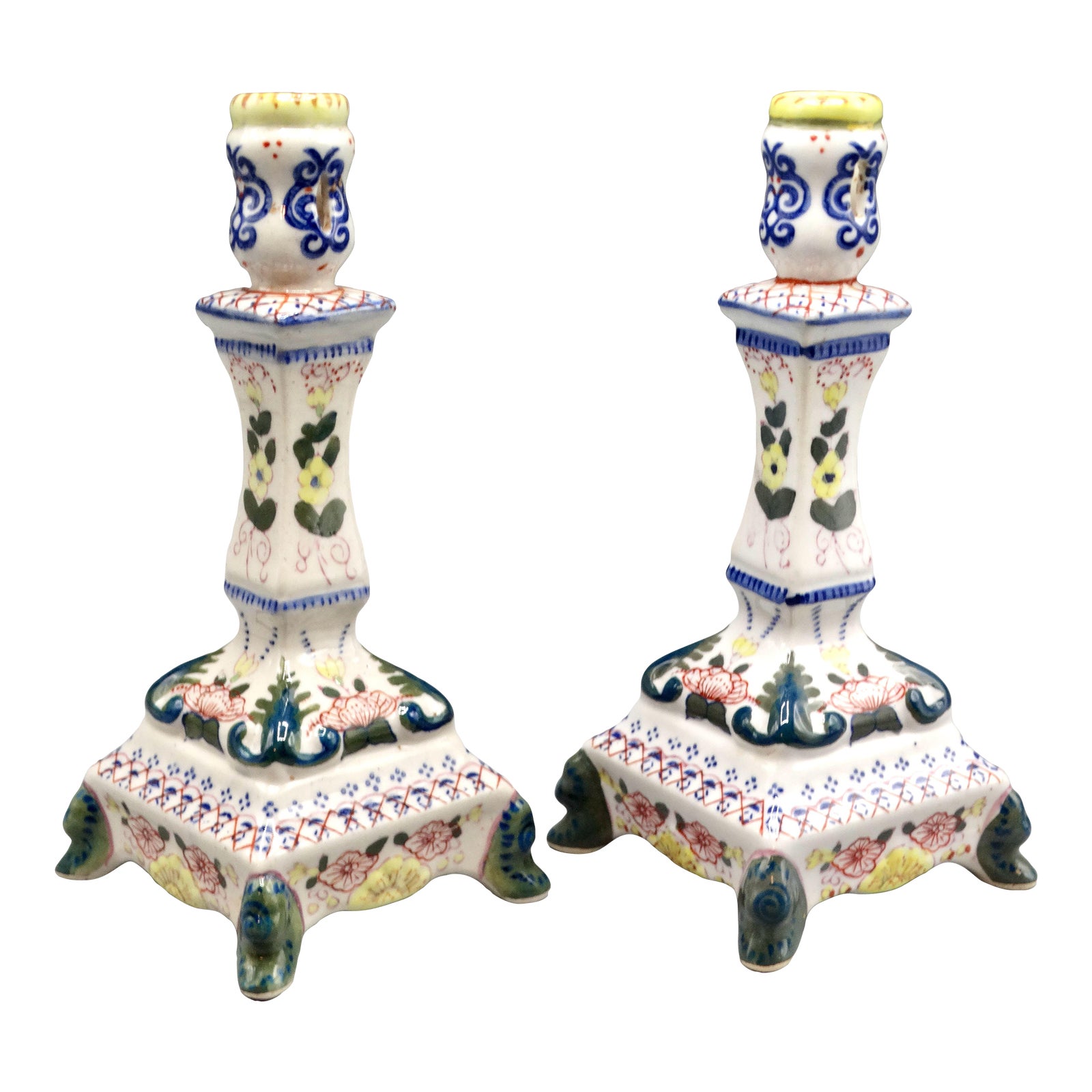 Antique Dutch Delft Royal Makkum Candlesticks, a Pair | Chairish