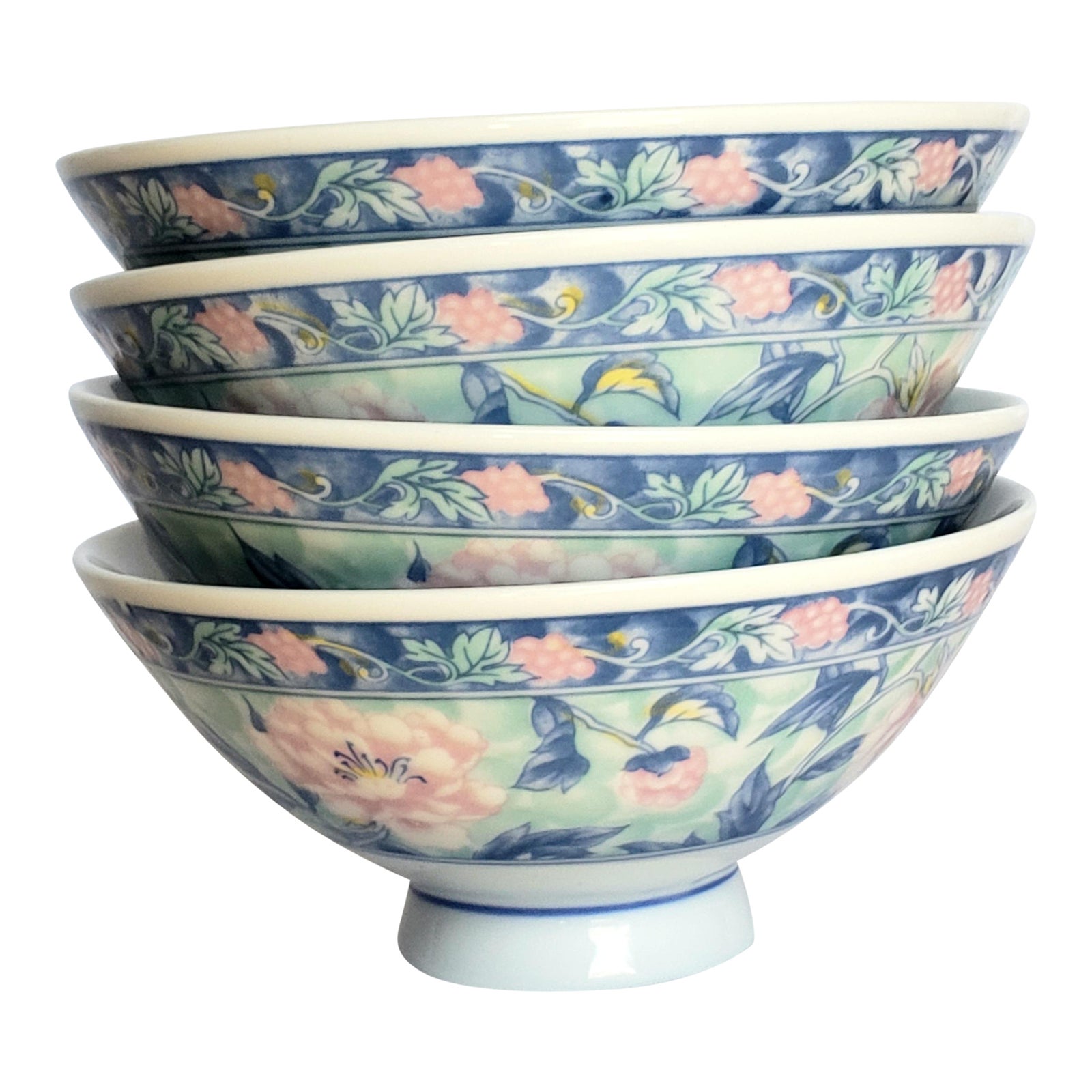 Late 20th Century Vintage Chinese Porcelain Pink and Blue Flower Asian ...
