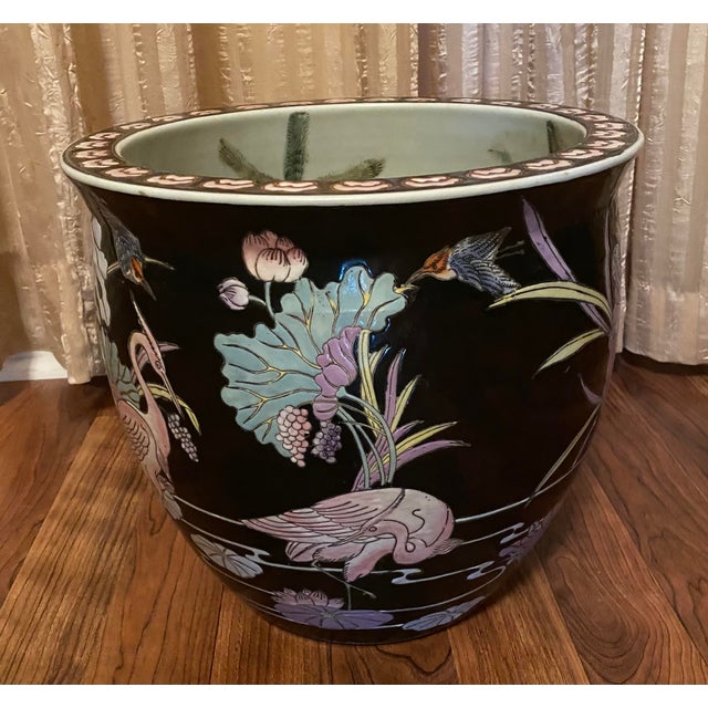 Late 20th Century Chinese Chinoiserie Porcelain Koi Fish Bowl Planter ...