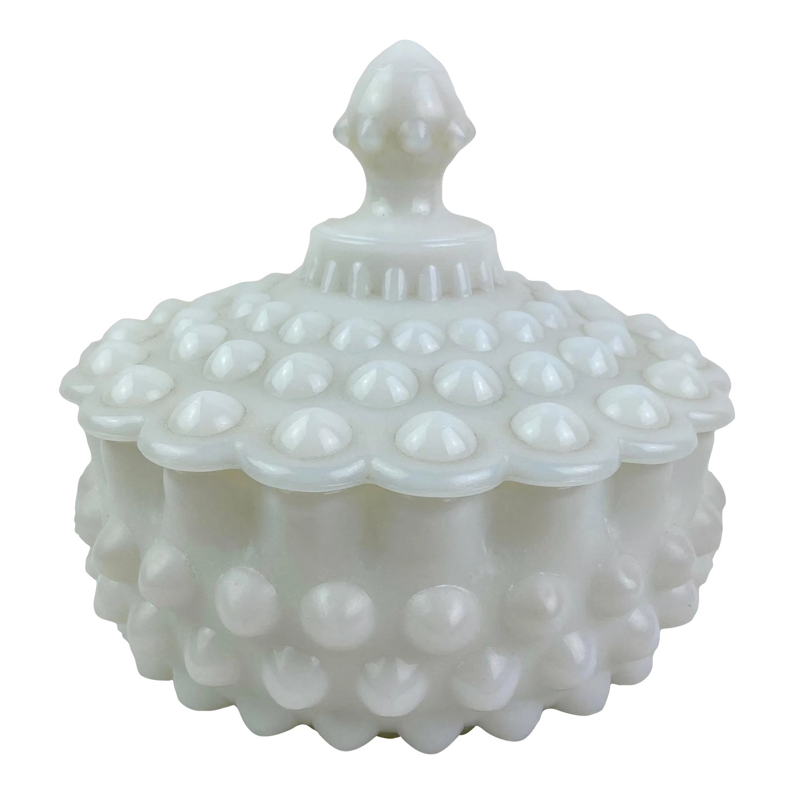 1960s Fenton Milk Glass Hobnail Lidded Candy Dish | Chairish