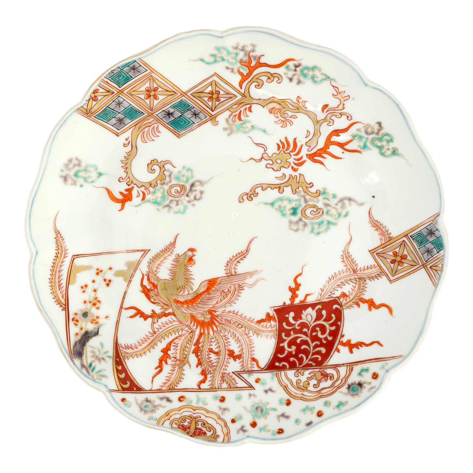 Japanese Imari Red Gilded Phoenix Porcelain Plate Meiji Period | Chairish