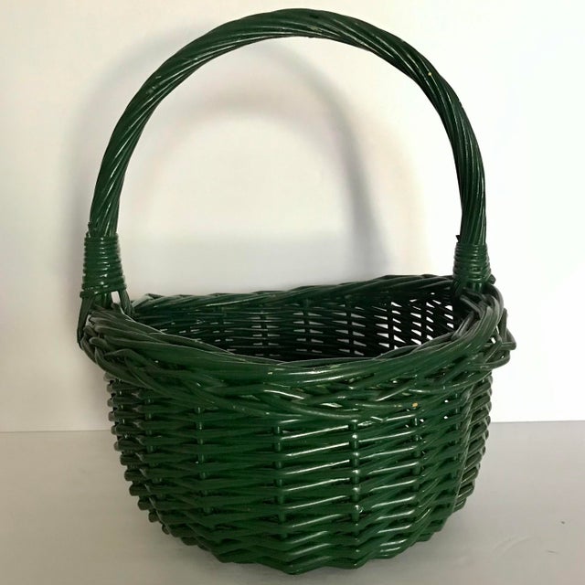 Vintage Green Wicker Basket | Chairish