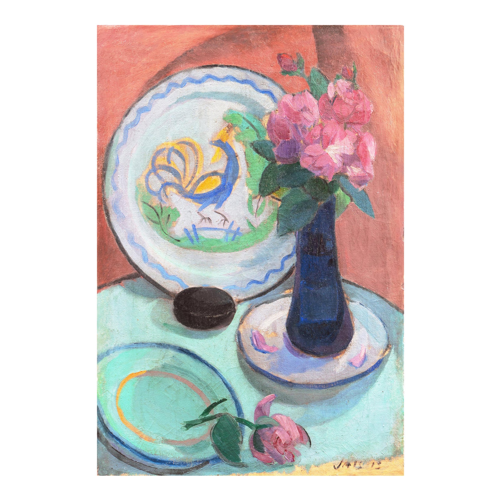 'Roses With a Quimper Plate' by Jais Nielsen, 1913, Paris, Salon D ...