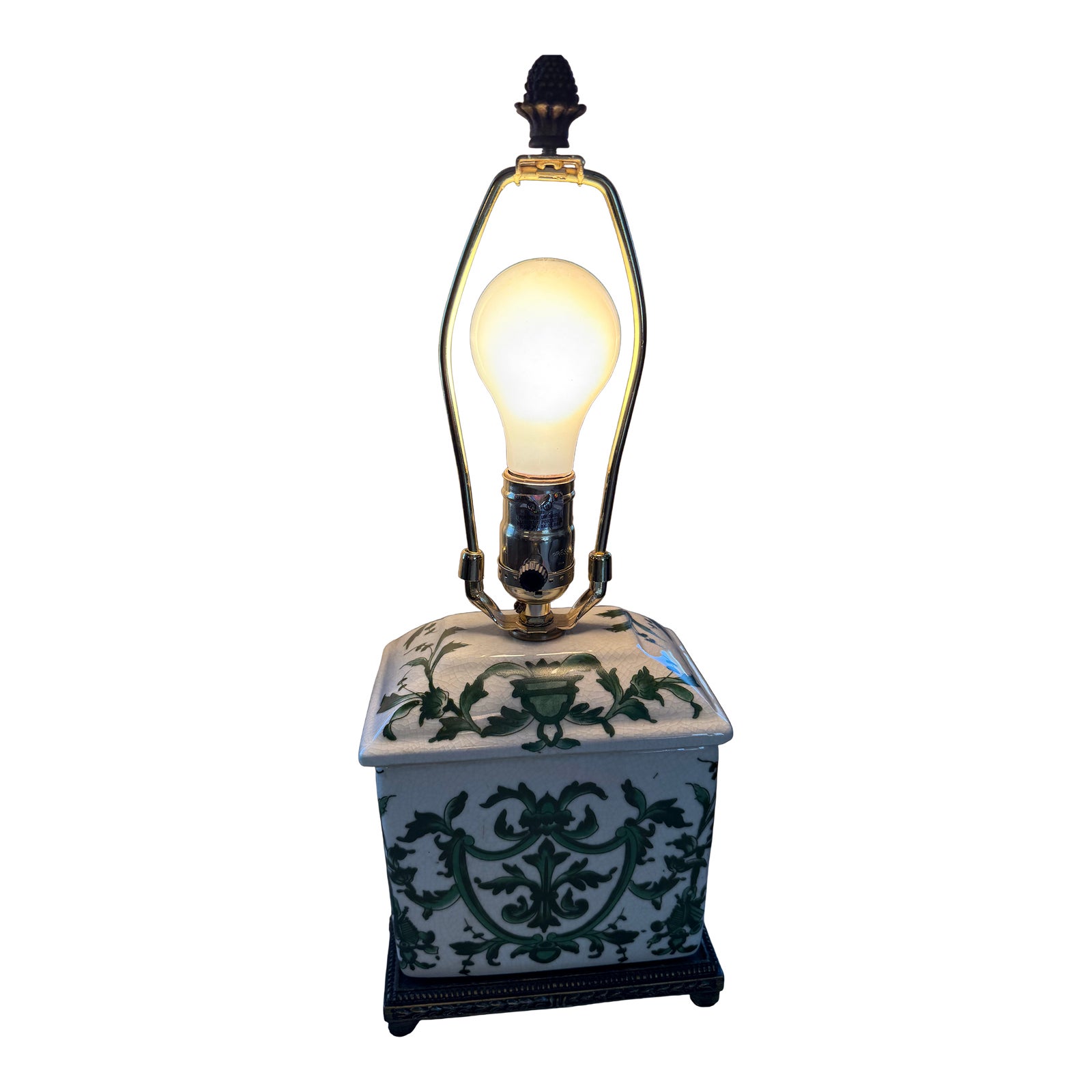 1940s Ceramic Lamp Base With a Green Motif • Square Ginger-Jar-Style ...