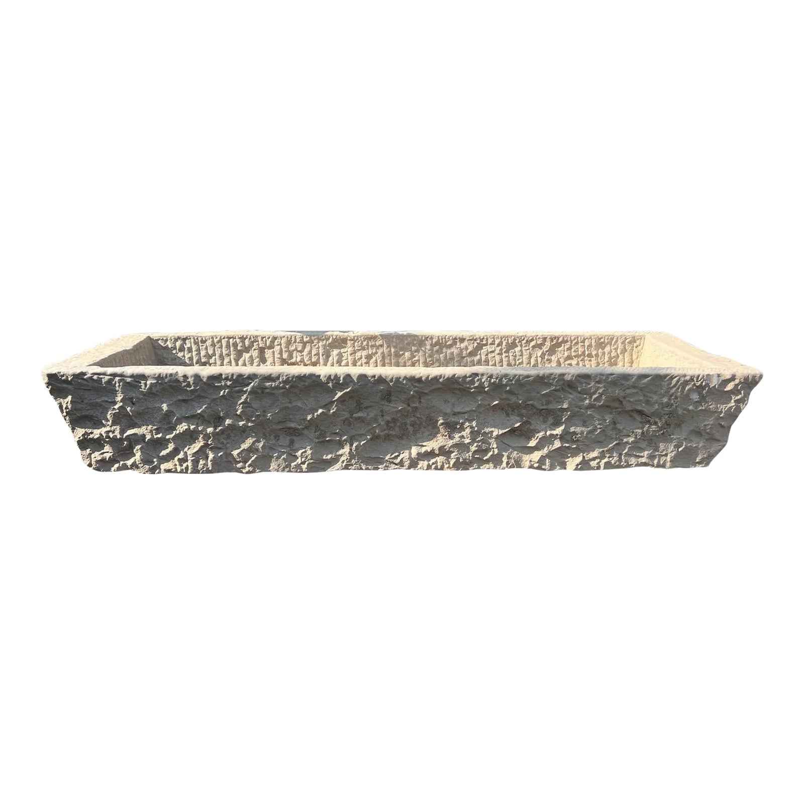 Large Rustic Chiseled Stone Trough Outdoor Planter | Chairish