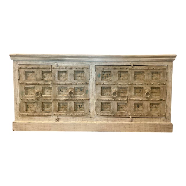 Rustic Cream Finished Four Door Sideboard | Chairish
