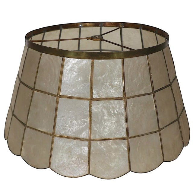 Vintage Leaded Capiz Shell Lamp Shade With Scalloped Edge and Brass ...