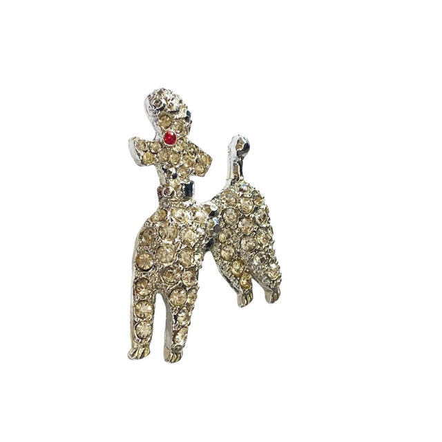 Vintage Rhinestone Poodle Brooch Pin Silver Tone - Dog | Chairish