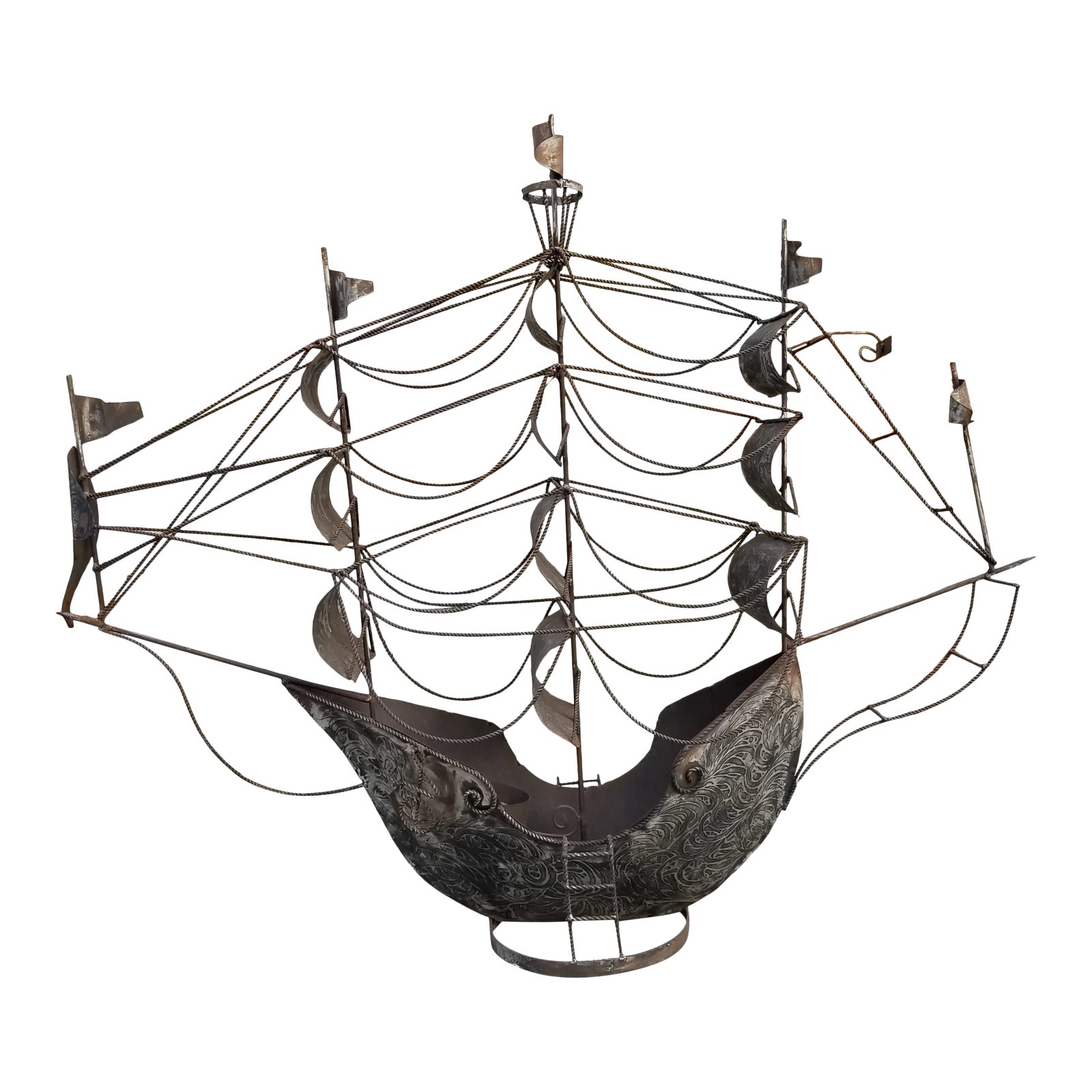 Vintage Mexican Metal Ship | Chairish