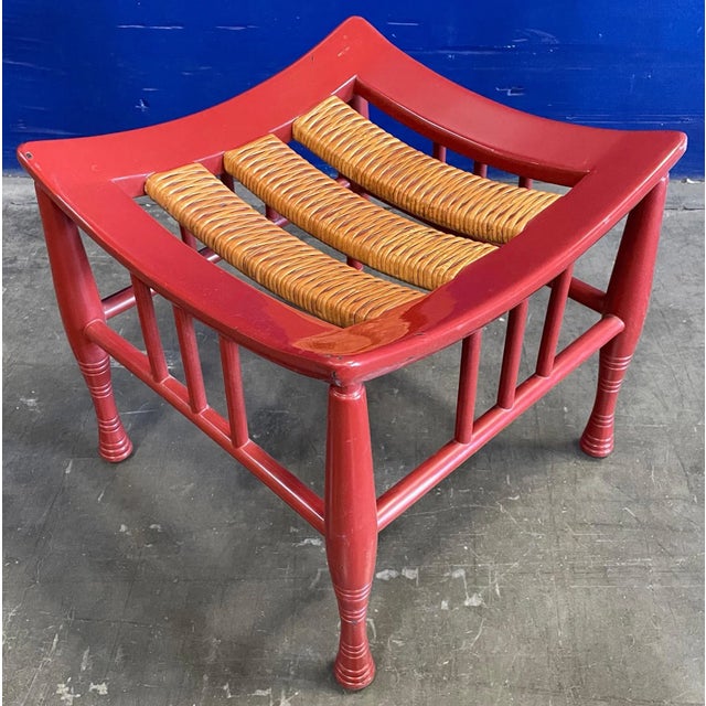Chinese Red Lacquer With Caning Thebes Stool From the Madeline Stuart ...