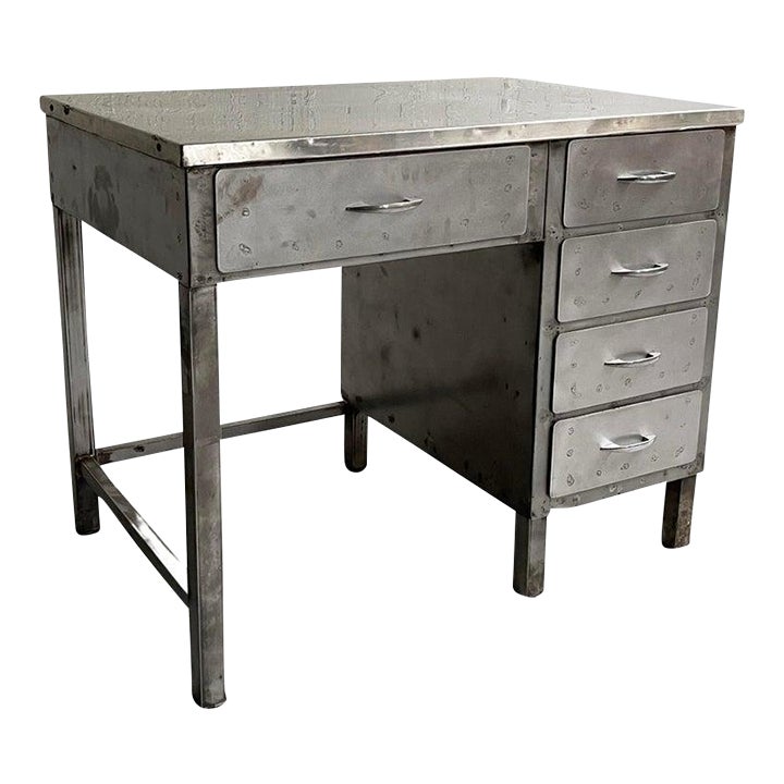1950s Industrial Brushed Steel Factory Desk | Chairish
