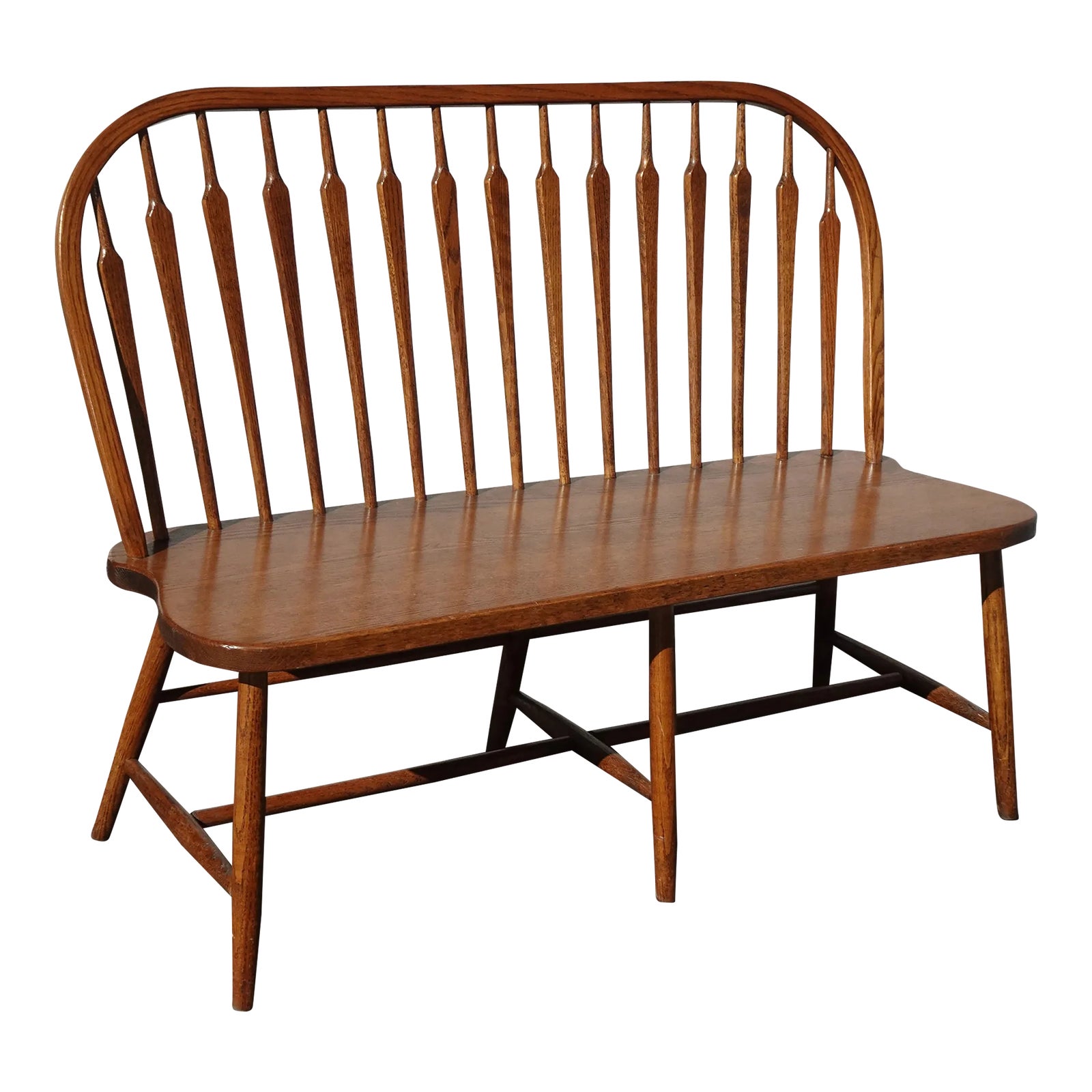 Vintage French Country Spindle Back Windsor Oak Bench Settee ~ Ethan ...