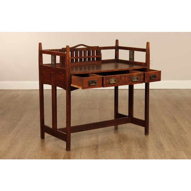 Stickley Brothers Antique Oak and Pewter Writing Desk | Chairish