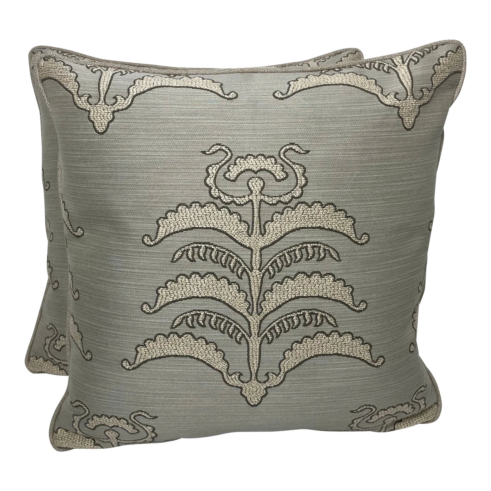 Robert Allen Grey Woven Damask Pillows - Pair | Chairish