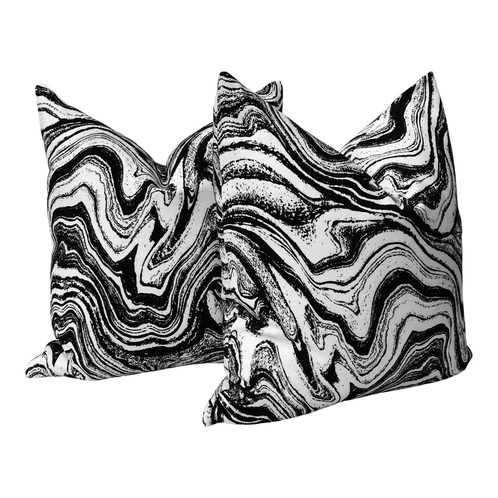 Black & White Marble Pattern Pillows- a Pair | Chairish
